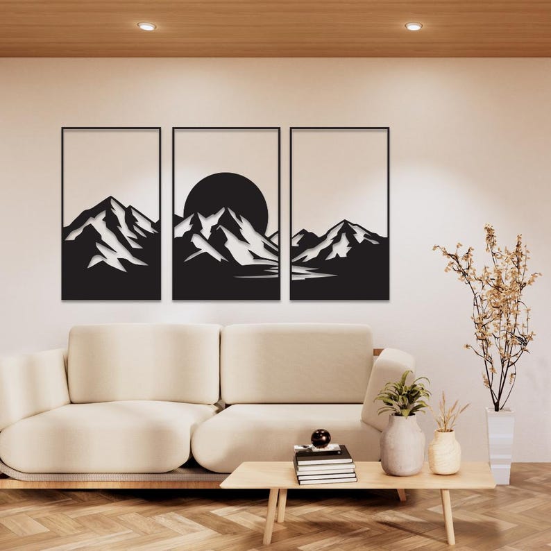 Tríptico de montaña, archivo SVG/DXF/AI cortado con láser, arte de ...