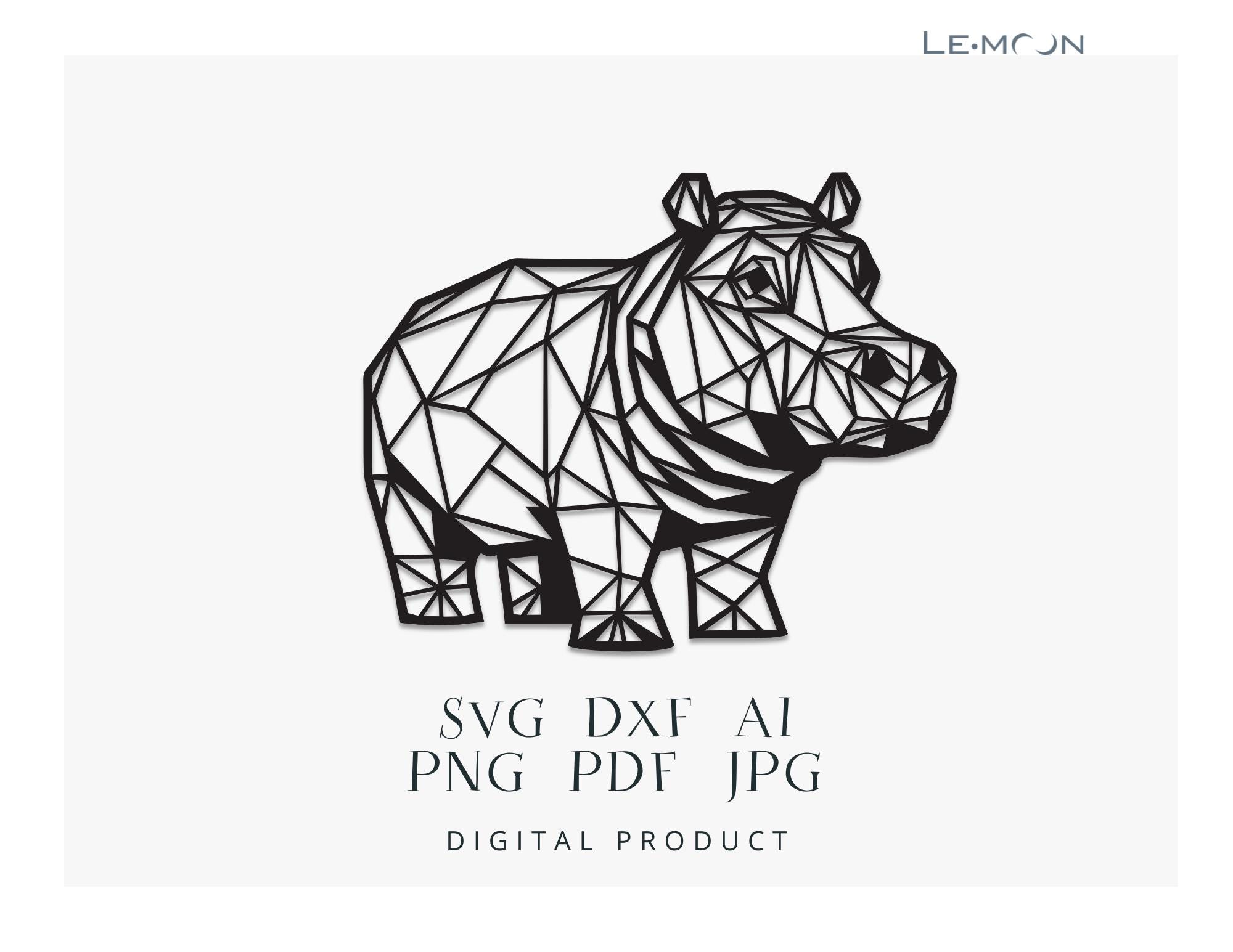 Geometric Hippo | Laser Cut Svg|dxf|ai|png File | Metal Art, Engraving ...