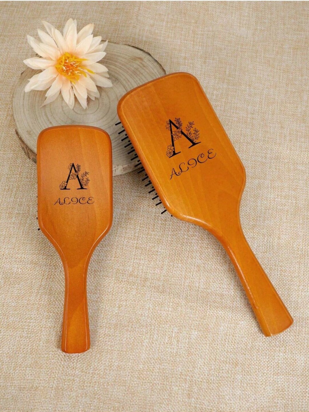 Personalized Wooden Hair Brush, Laser Engraved Initial & Name - Etsy