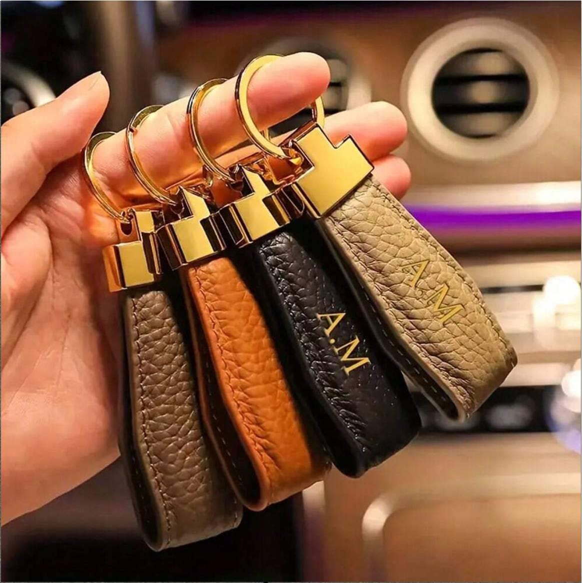 Personalized Faux Leather Keychain: Custom Initials Keyring - Etsy