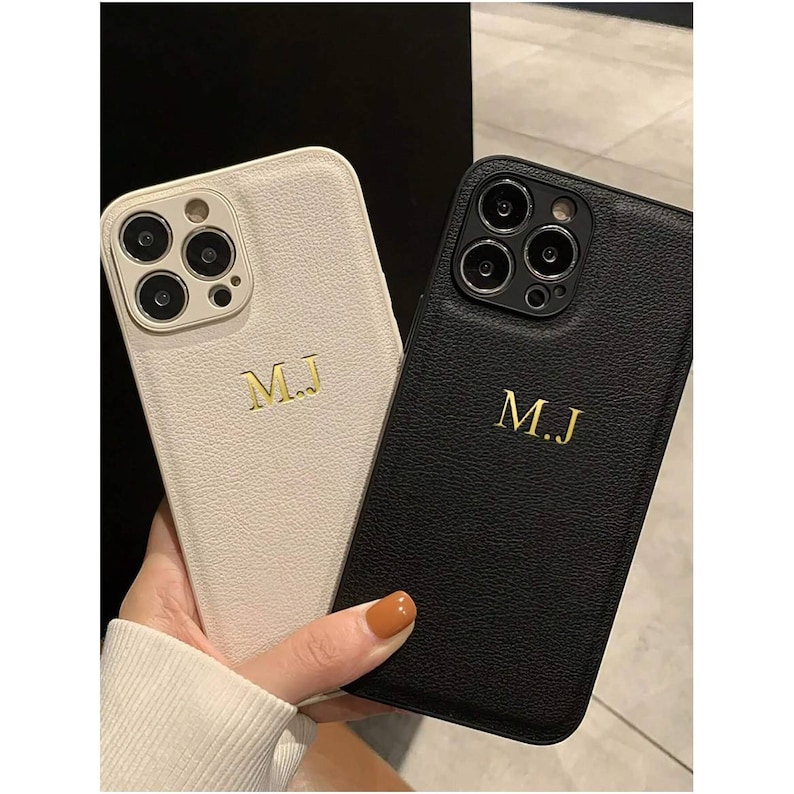 Personalised Initials Engraved Leather Shockproof Case for iPhone 16 ...