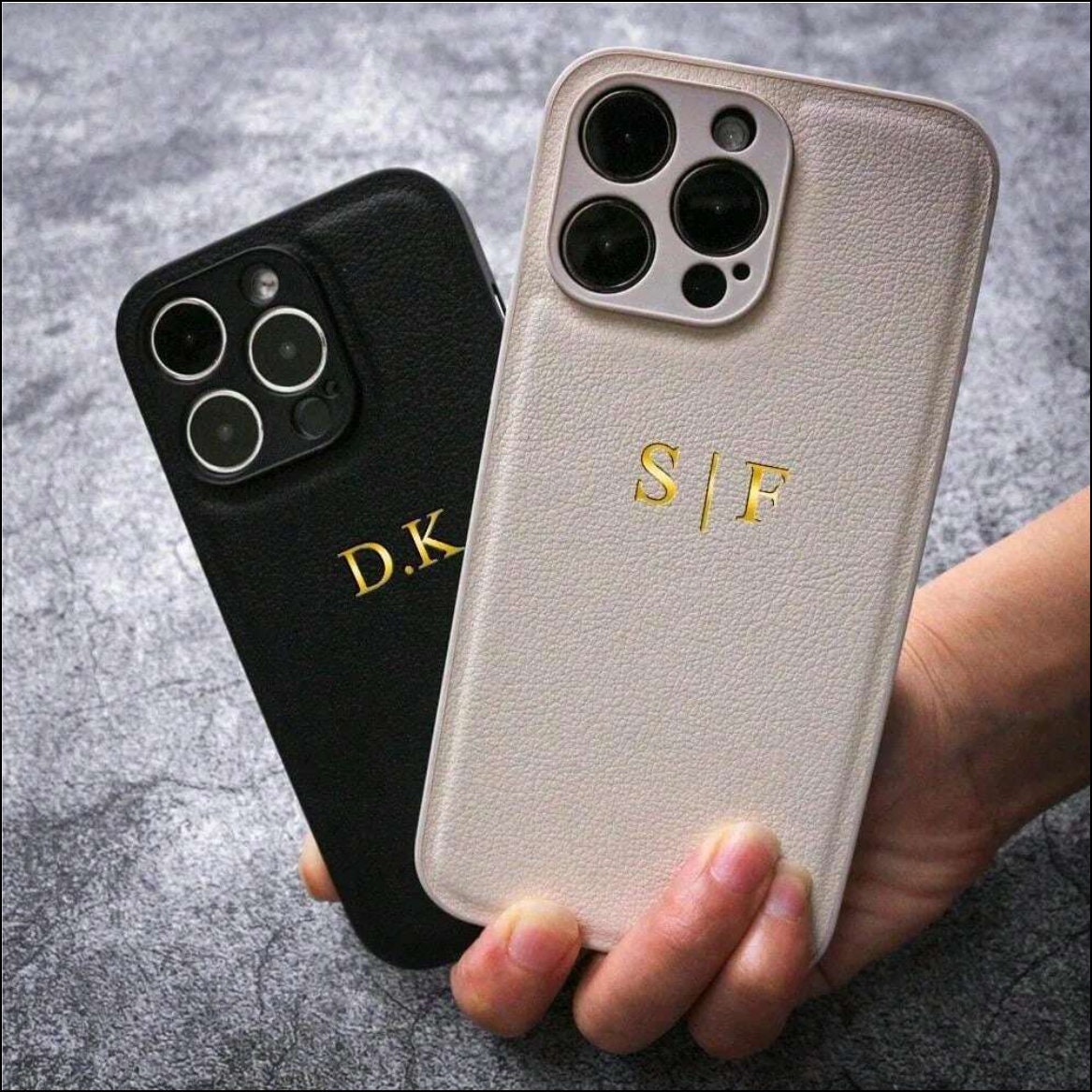Personalised Initials Engraved Leather Shockproof Case for iPhone 16 ...