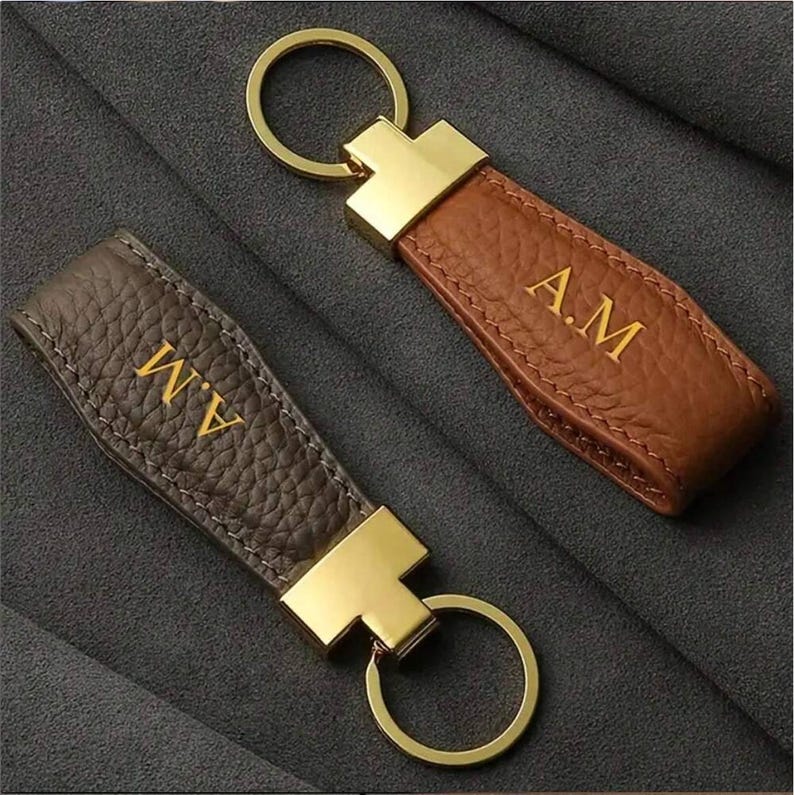 Personalized Faux Leather Keychain: Custom Initials Keyring - Etsy