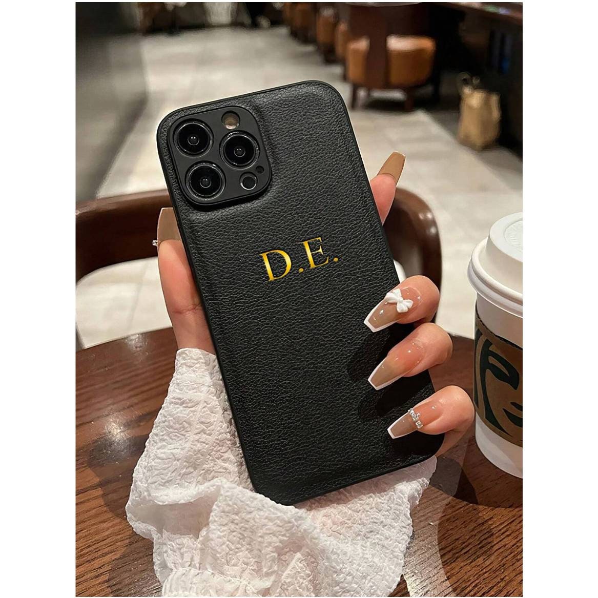 Personalised Initials Engraved Leather Shockproof Case for iPhone 16 ...