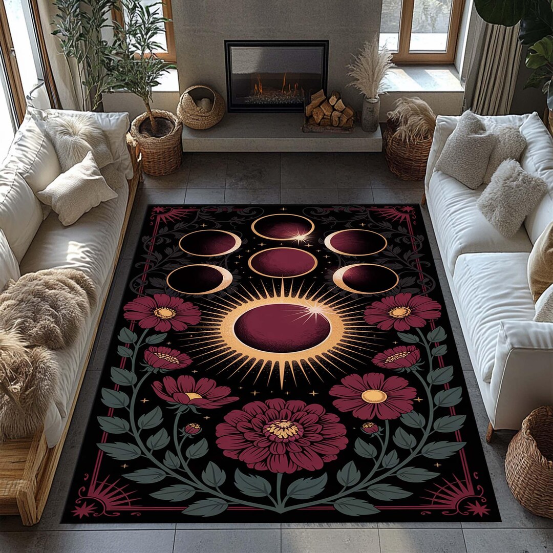 Sun and Moon Rug, Gothic Rug, Flowers Rug,mystical Rug, Bohemian Rug ...