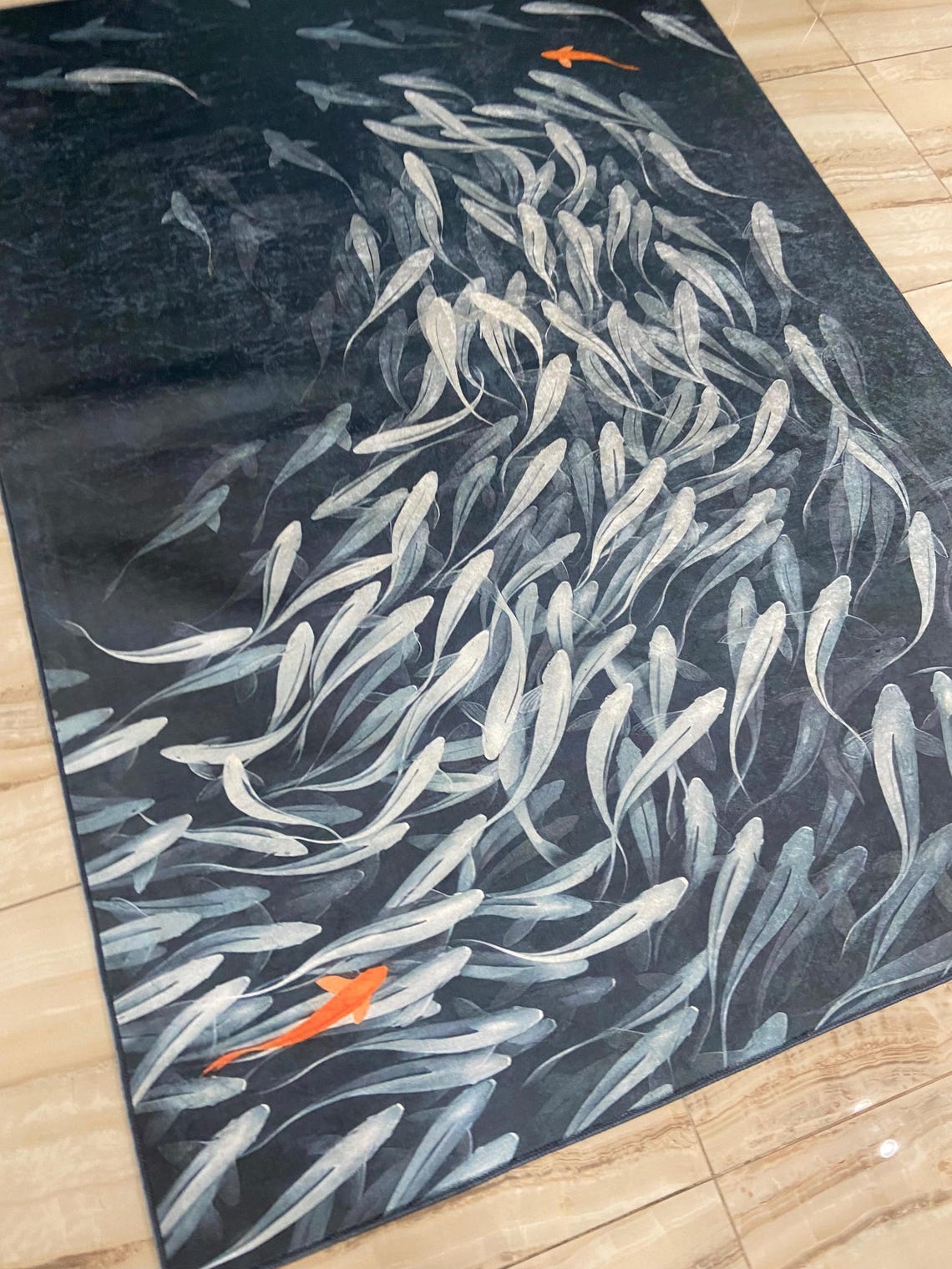 Fish Pattern Rug, Ocean-themed Carpet, Coastal Decorative Rug ...