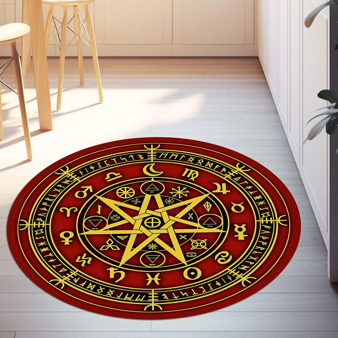 Pentagram Rug, Mystical Round Rug, Wiccan Altar Mat, Supernatural Devil ...