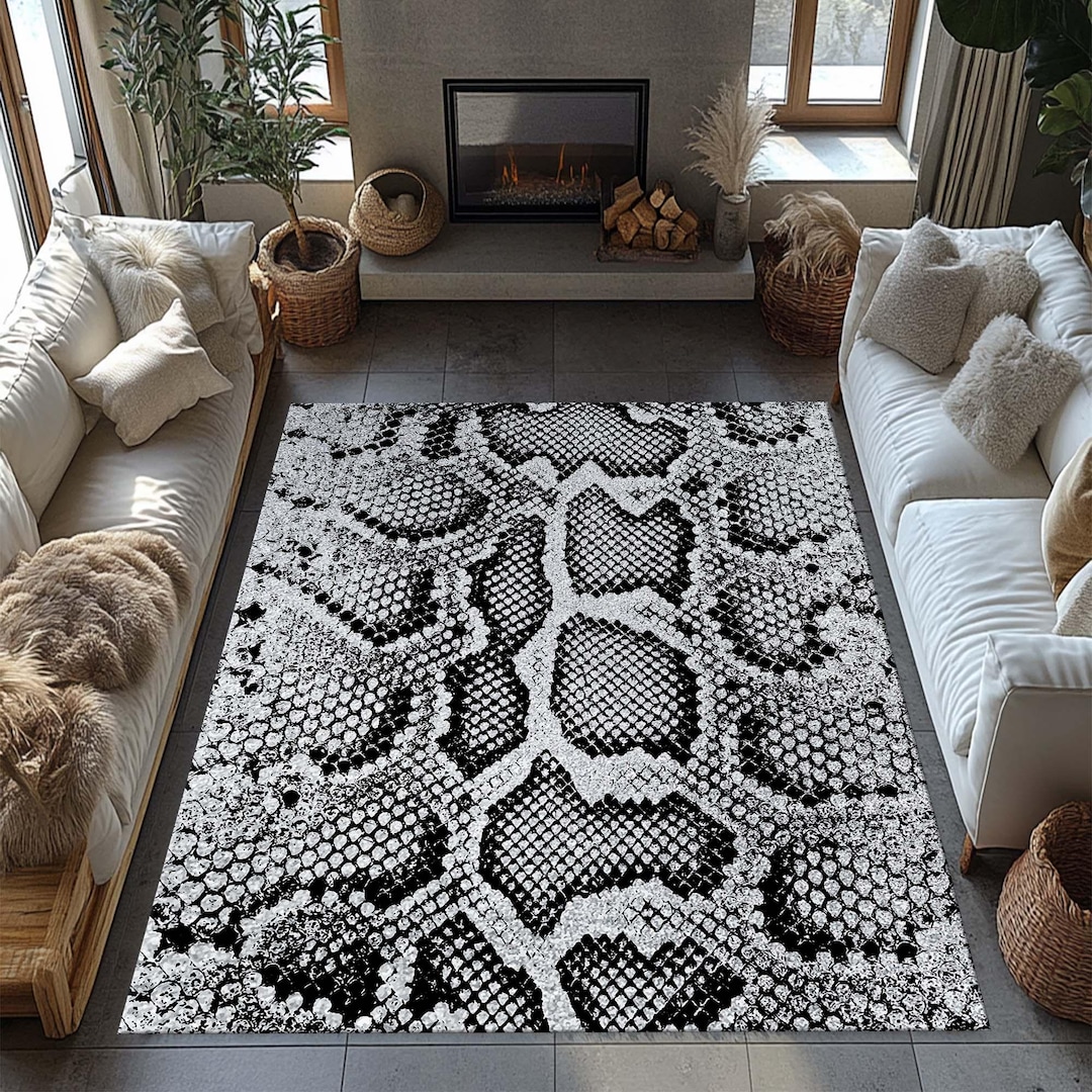 Snake Patterned Rug,black and White Color Snake Skin Rug,snake Pattern ...