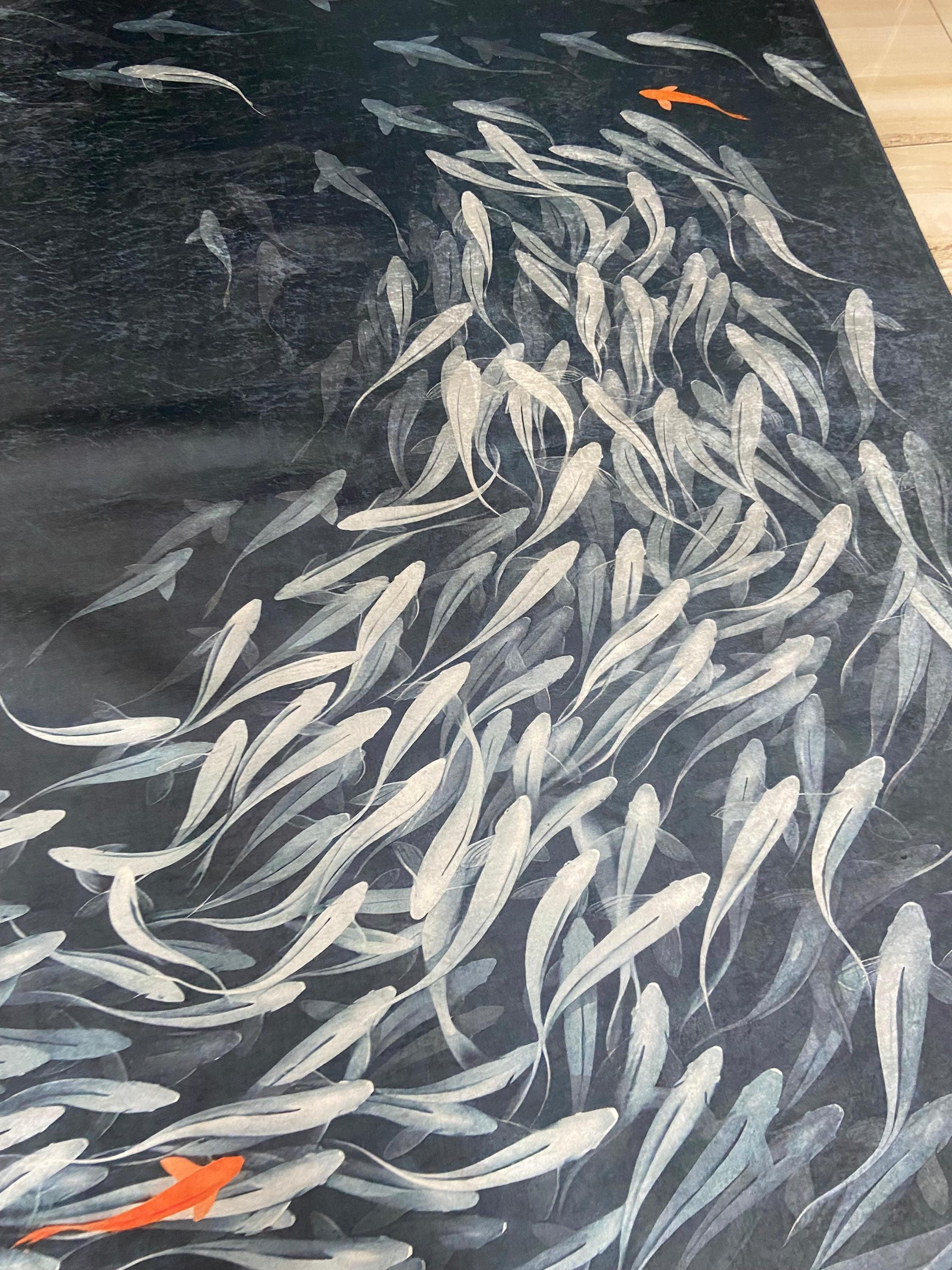 Fish Pattern Rug, Ocean-themed Carpet, Coastal Decorative Rug ...