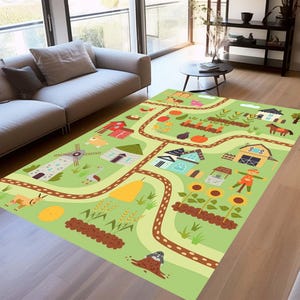 Kids Play Mat With Green Farm Roads and Fields Vegetable Gardens, Kids ...