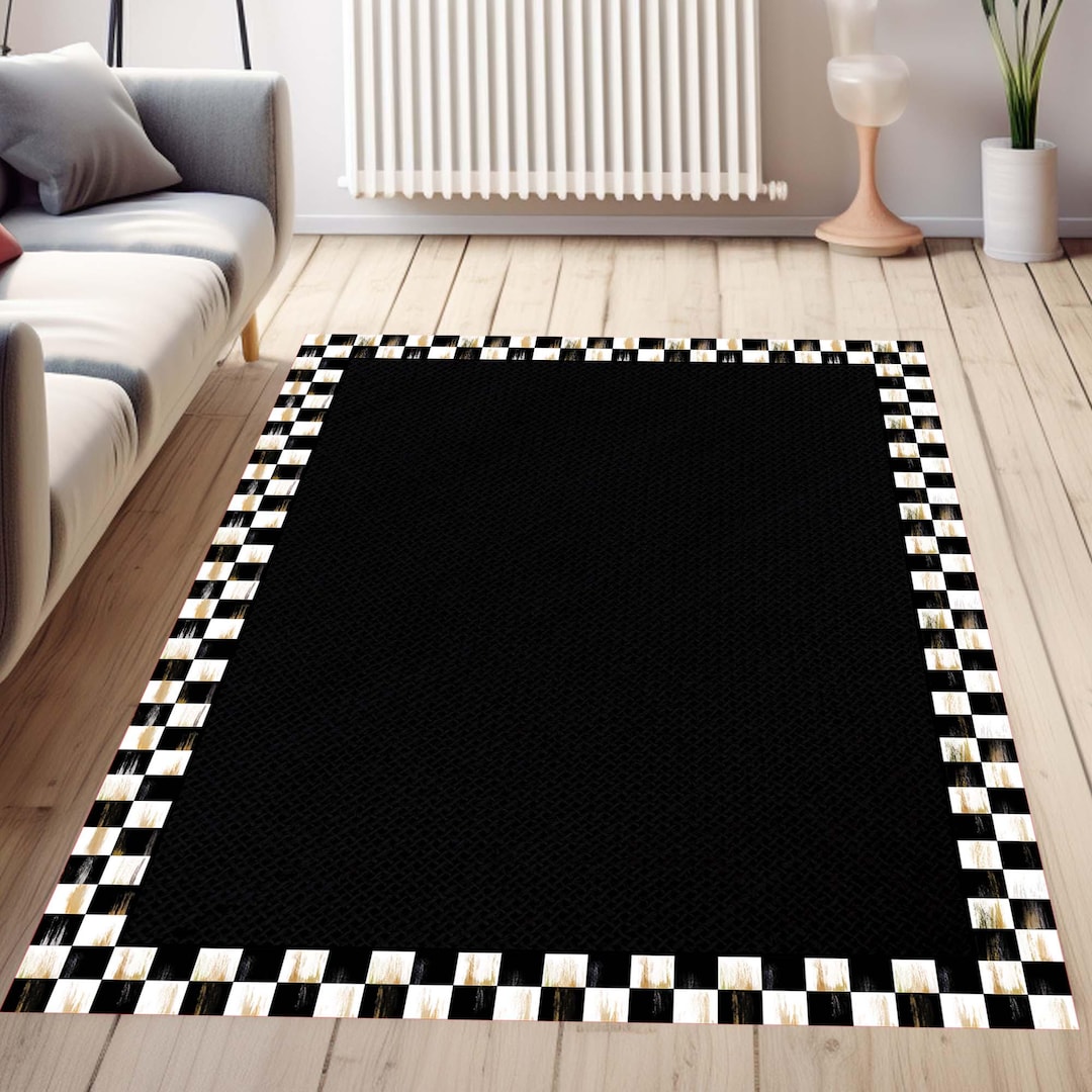 Black & White Checkered Rug, Modern Floor Chess Club Carpet - Etsy