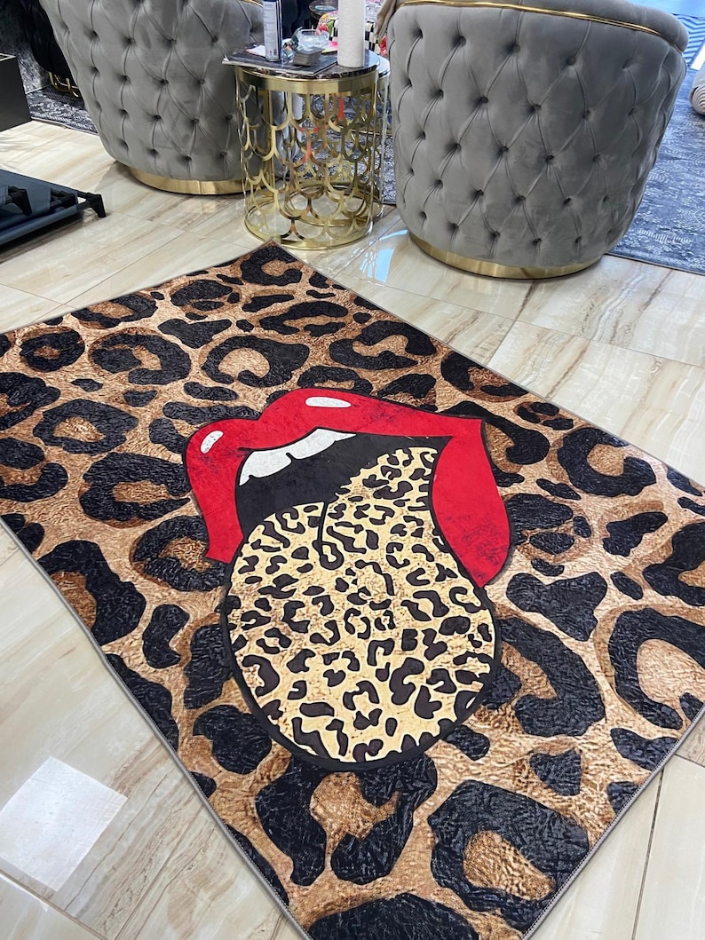 Leopard Rug, Modern Rug, Machine Washable Rug, Ethnic Nordic Print ...