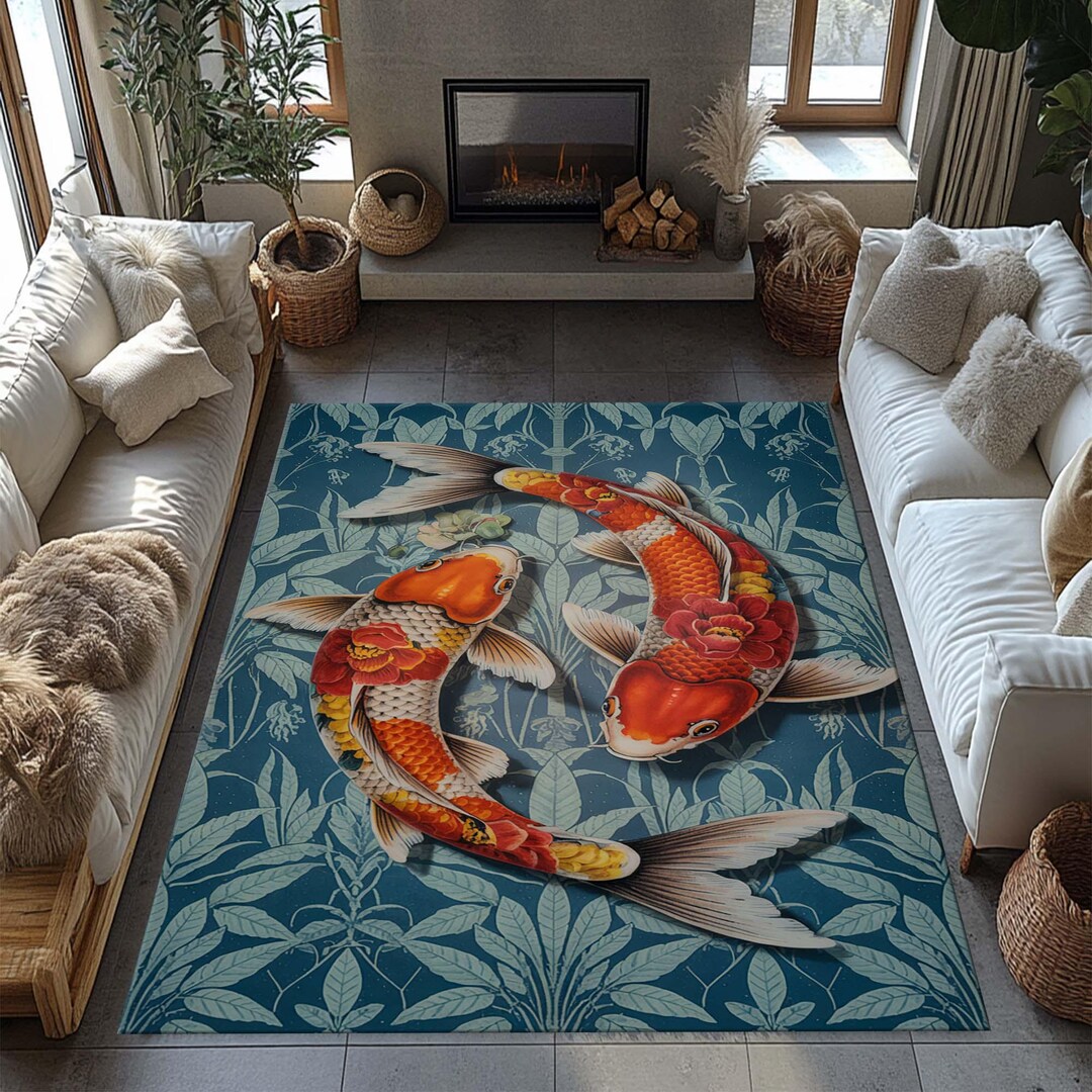 Koi Rug, Japanese Rug, Koi Fish Art Rug for Oriental Living Room Decor ...
