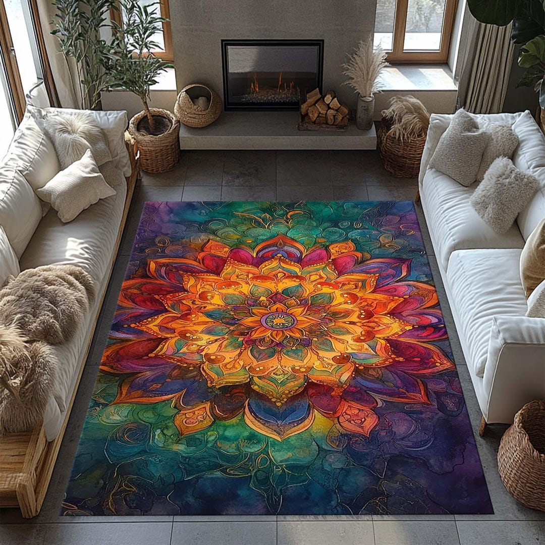 Mandala Rug, Colorful Mandala Rug, Mandala Pattern Rug, Mandala Pattern ...