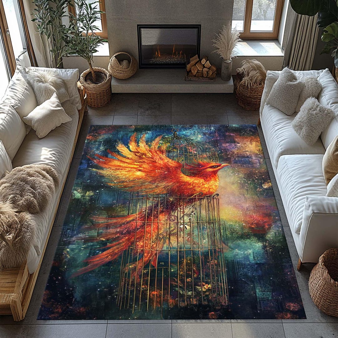 Phoenix Entryway Runner Rug, Bird Rug, Multicolor Abstract Area Rug ...