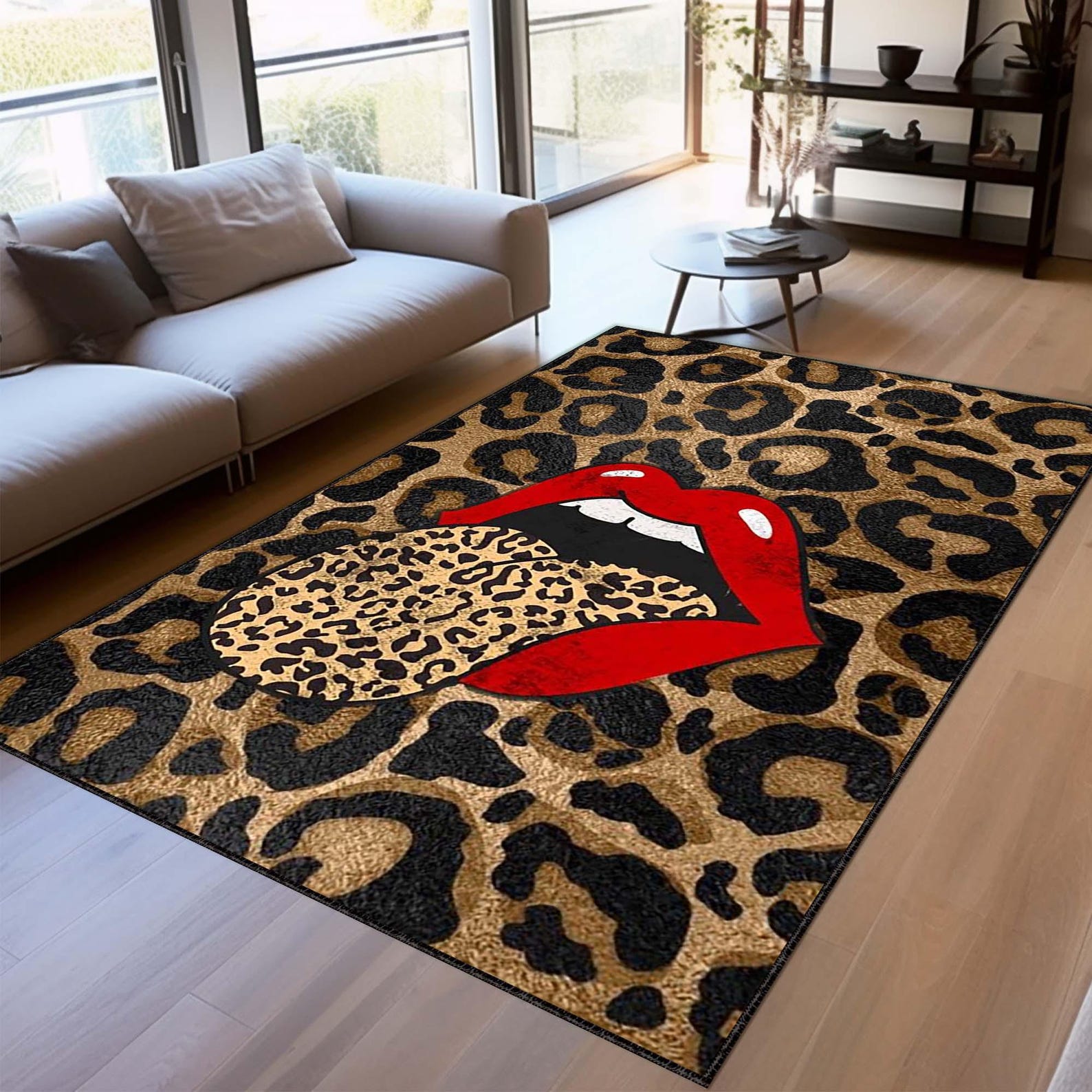 Leopard Rug, Modern Rug, Machine Washable Rug, Ethnic Nordic Print ...