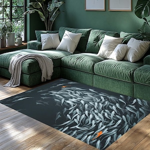 Fish Pattern Rug, Ocean-themed Carpet, Coastal Decorative Rug ...