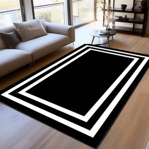 Black Rug, Modern Rug, Abstract Rug, Washable Area Rugs, Rugs for ...