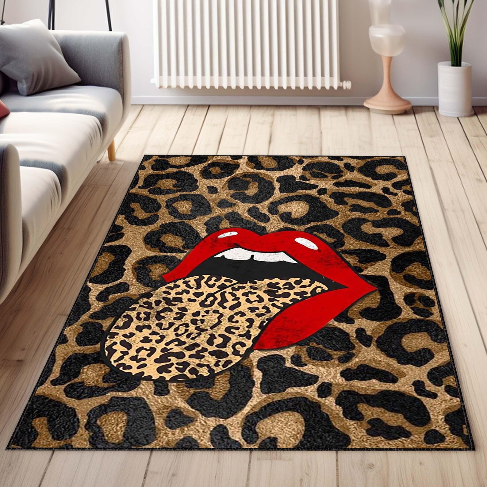 Leopard Rug, Modern Rug, Machine Washable Rug, Ethnic Nordic Print ...
