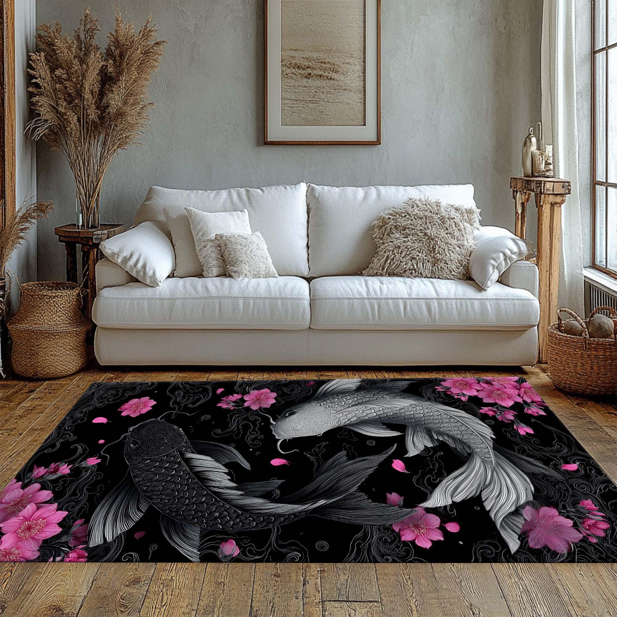 Koi Rug, Japanese Rug, Koi Fish Art Rug for Oriental Living Room Decor ...