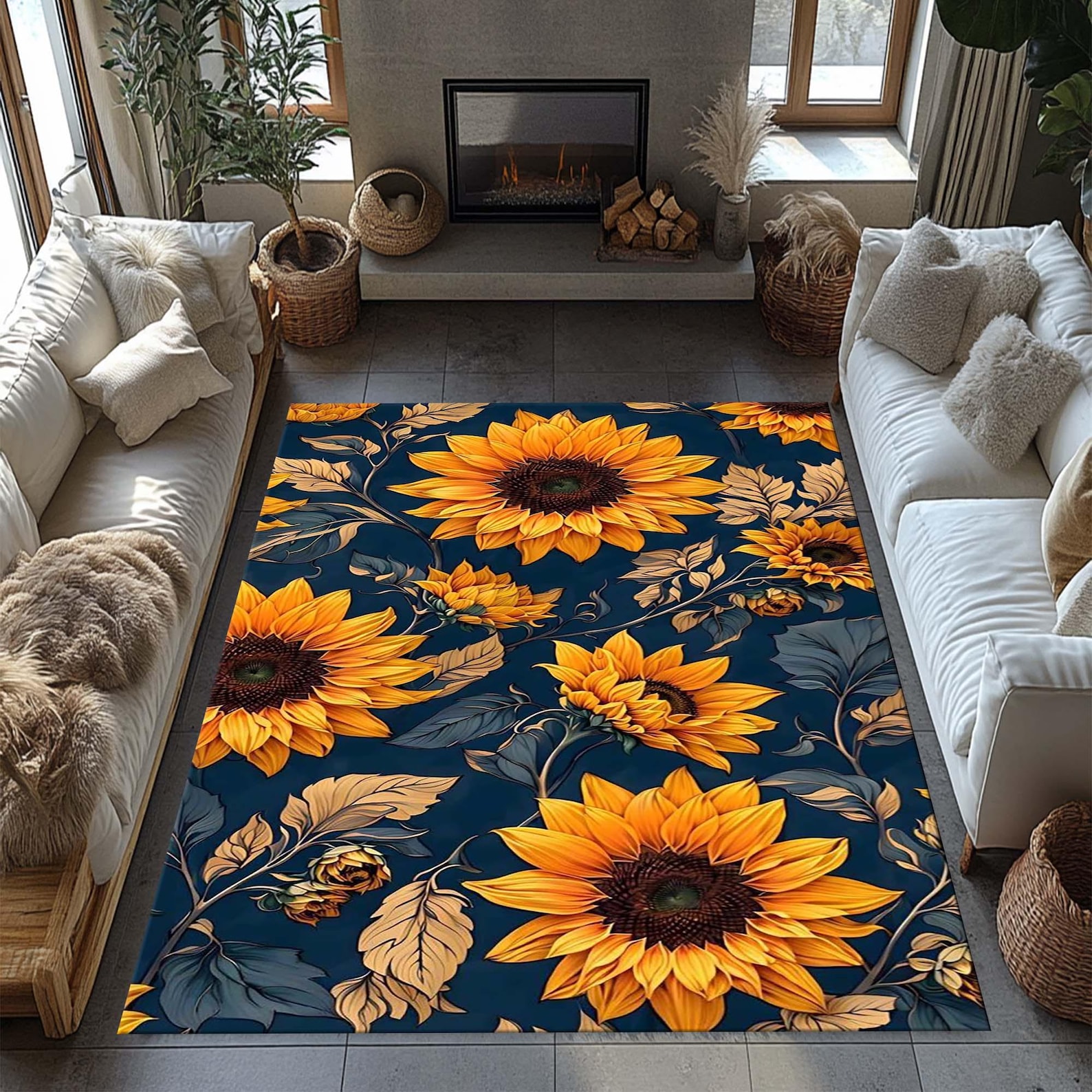 Sunflower Rug, Flower Decor Rug for Kitchen, Living Room & Bedroom ...
