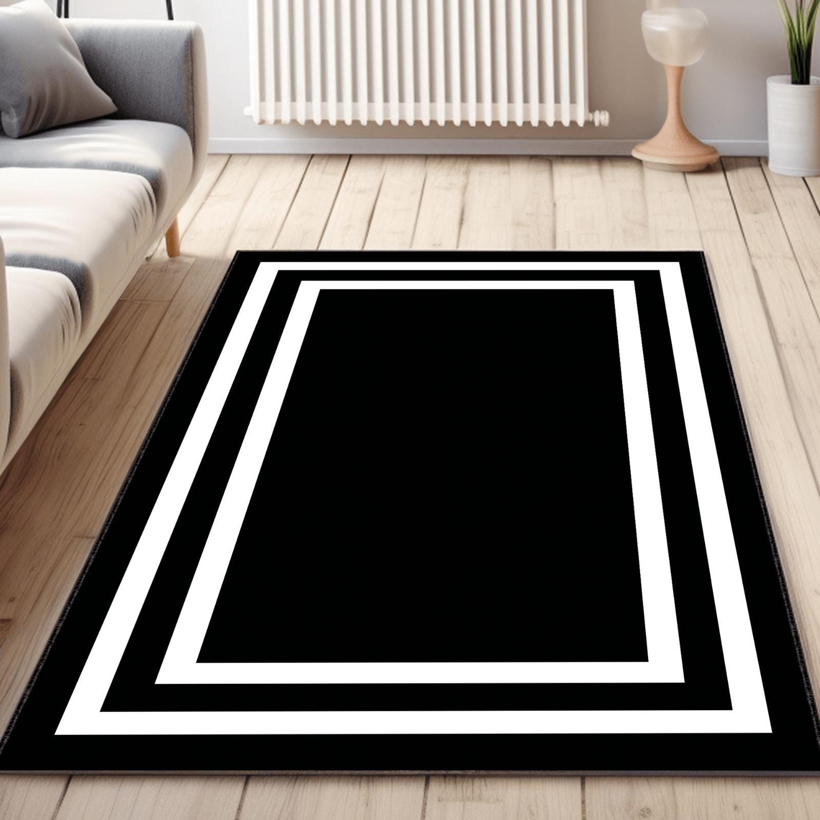 Black Rug, Modern Rug, Abstract Rug, Washable Area Rugs, Rugs for ...