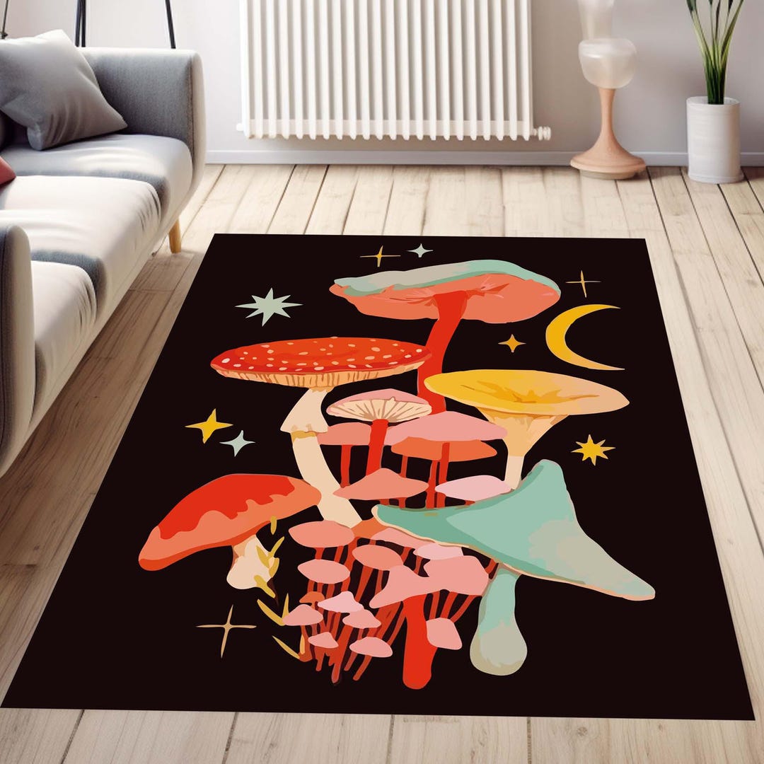 Mushroom Rug, Amazing Decor Rug, Flat Rug, Mushroom Gift Rug, Mushroom ...