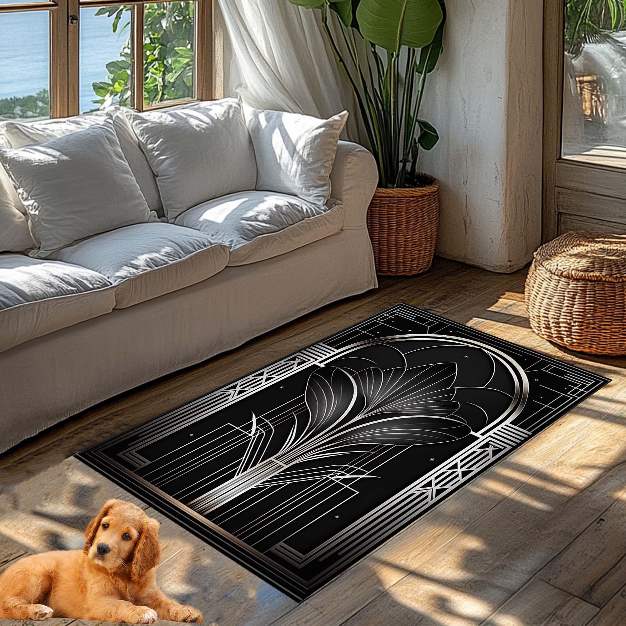 Art Deco Rug, Black Line Rug, Modern Art Rug, Black Geometric Rug, Home ...