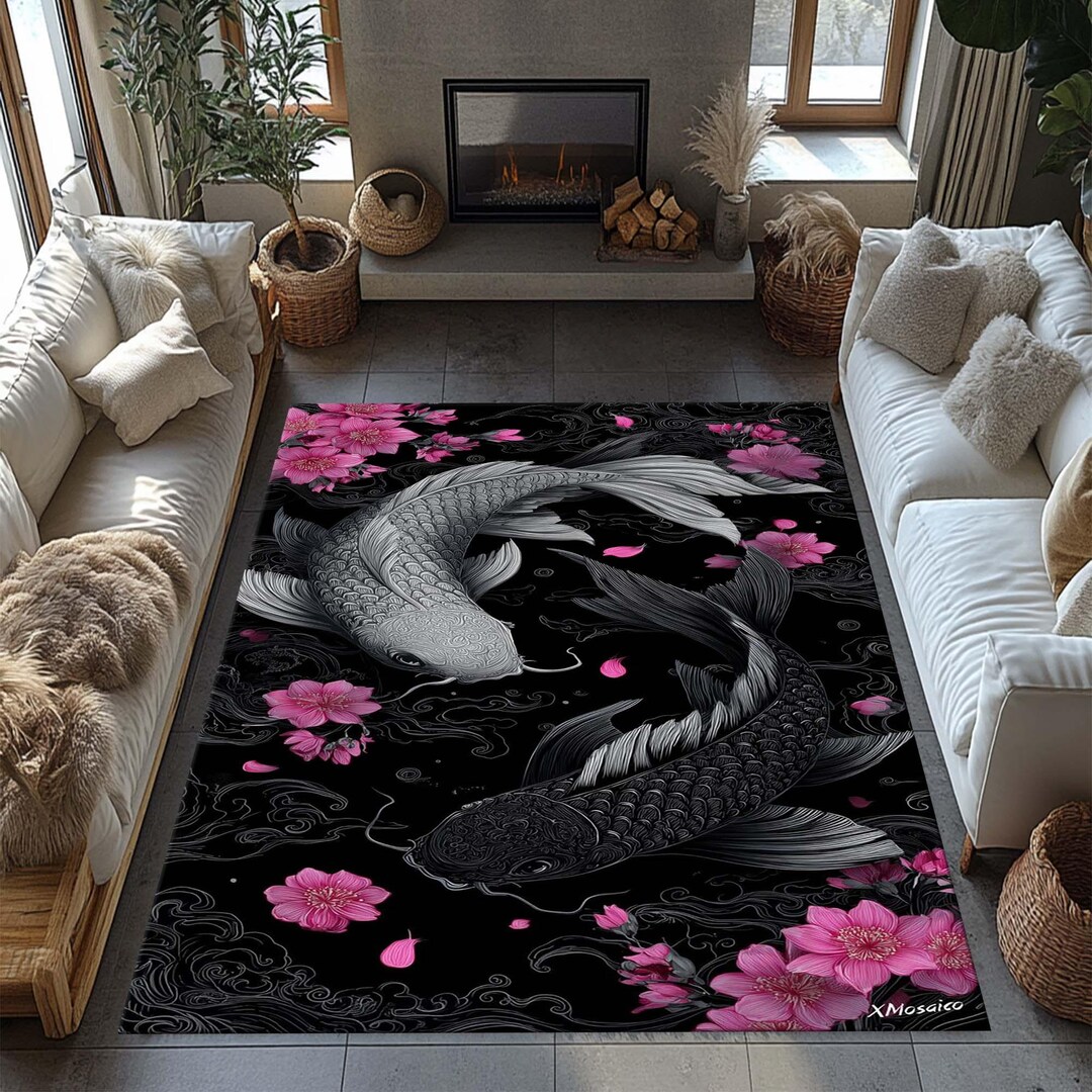 Koi Rug, Japanese Rug, Koi Fish Art Rug for Oriental Living Room Decor ...