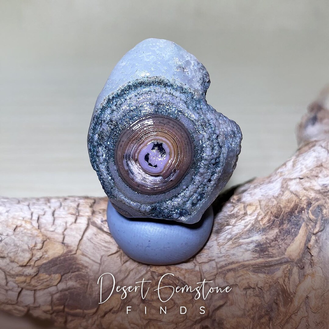 Alxa Gobi Desert Agate: Pale Blue Banded Orb Stone, Purple Center - Etsy