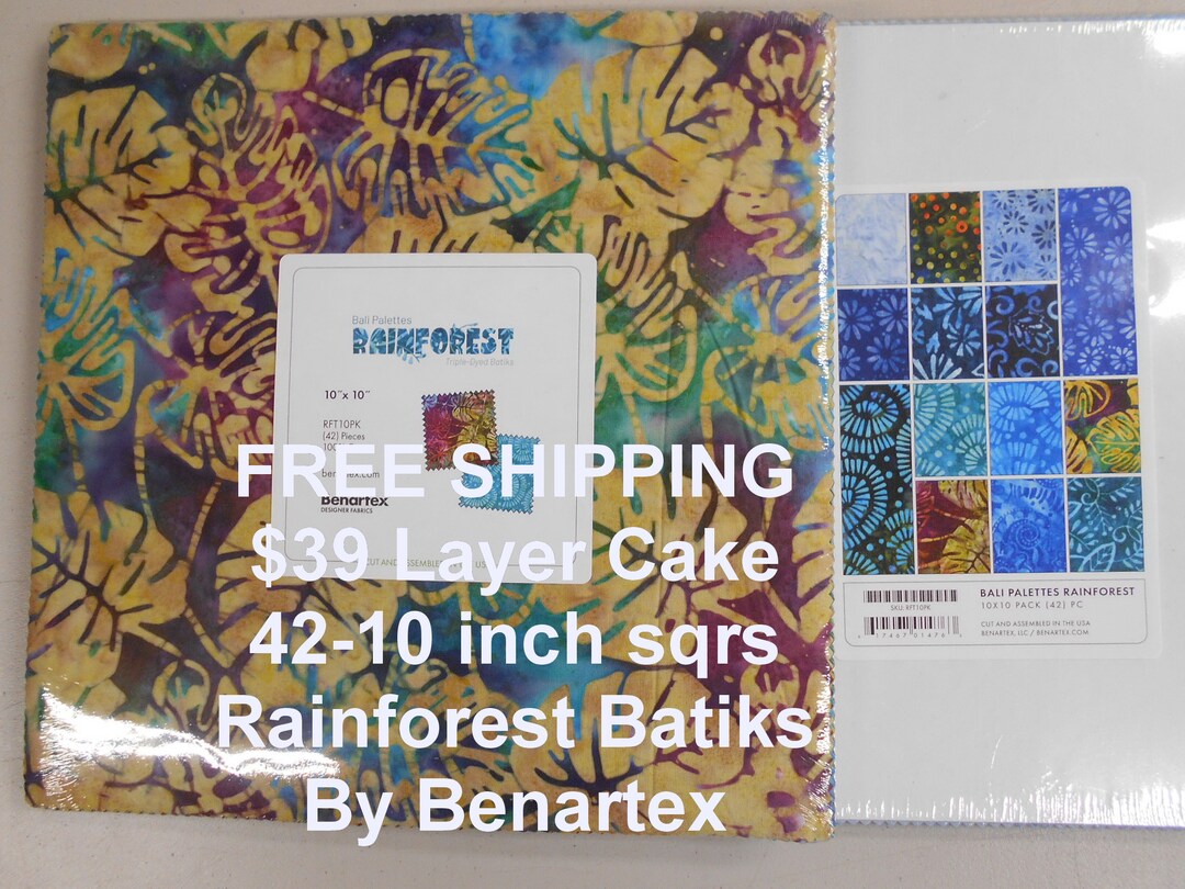 Rainforest Balis Batiks Nature 10"x 10" -42 Squares per Layer Cake FREE ...