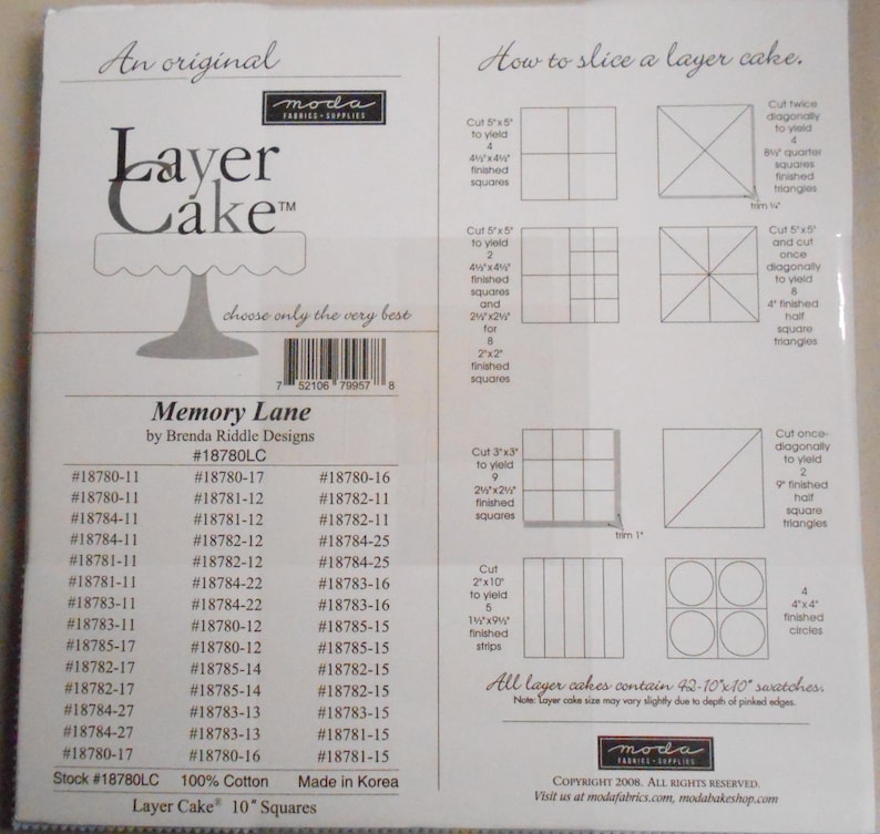 Memory Lane Floral 10"x 10" -42 Squares per Layer Cake FREE Shipping ...