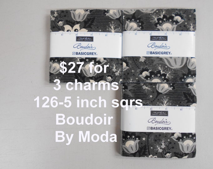 Boudoir Basic Grey Black by Moda THREE 5" Charm Packs 126 Squares Total ...