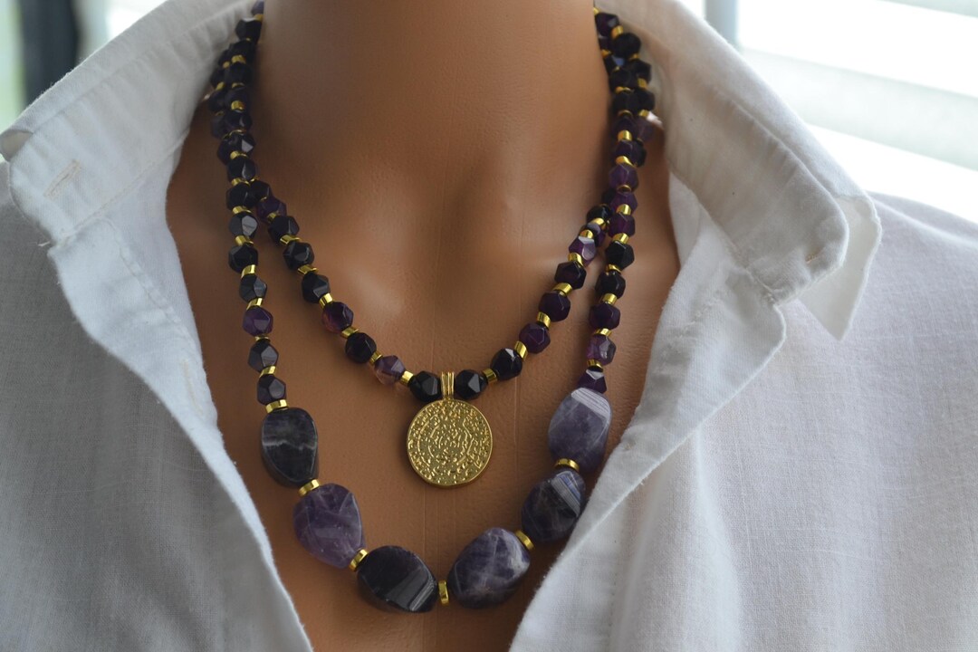 Handmade Amethyst Necklace, Purple Gemstone Jewelry, Unique Jewelery ...