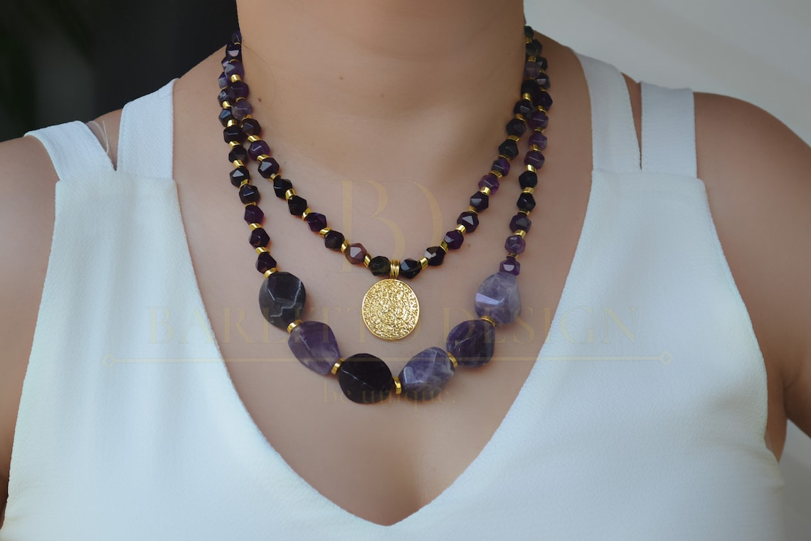 Handmade Amethyst Necklace, Purple Gemstone Jewelry, Unique Jewelery ...