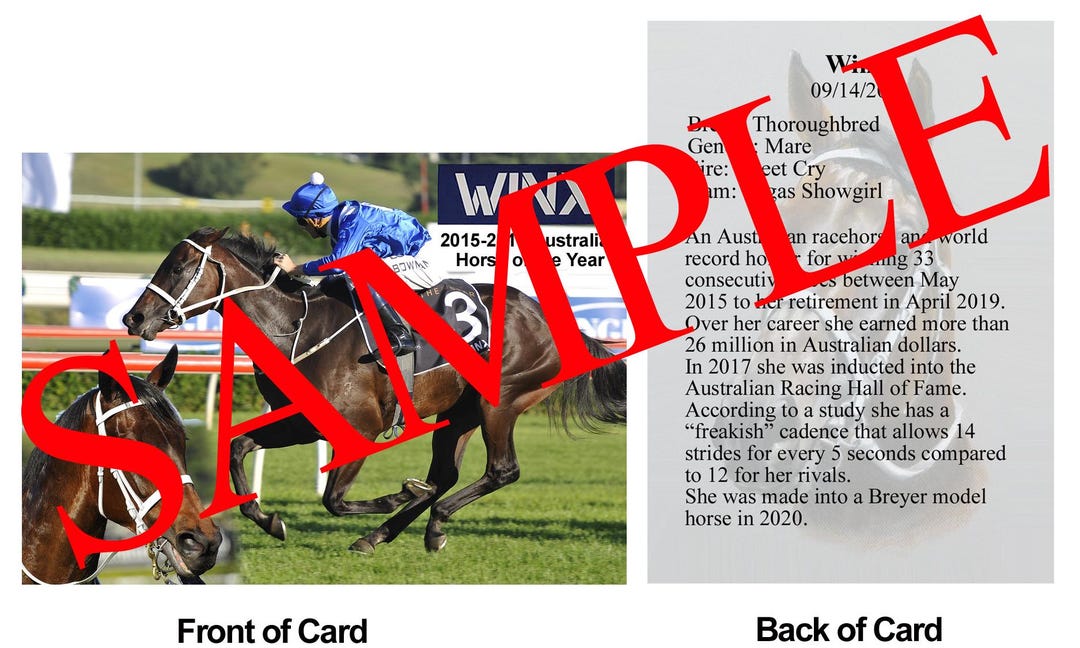 Winx Race Horse Trading Card 2015-2019 Australian Racehorse of the Year ...