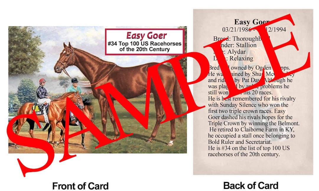 Easy Goer Race Horse Trading Card #34 Top 100 US Racehorses of the 20th ...