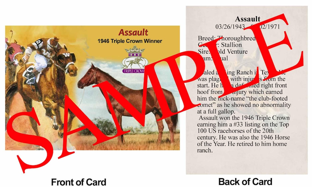Assault Race Horse Trading Card 1946 Belmont Stakes Triple Crown Winner ...