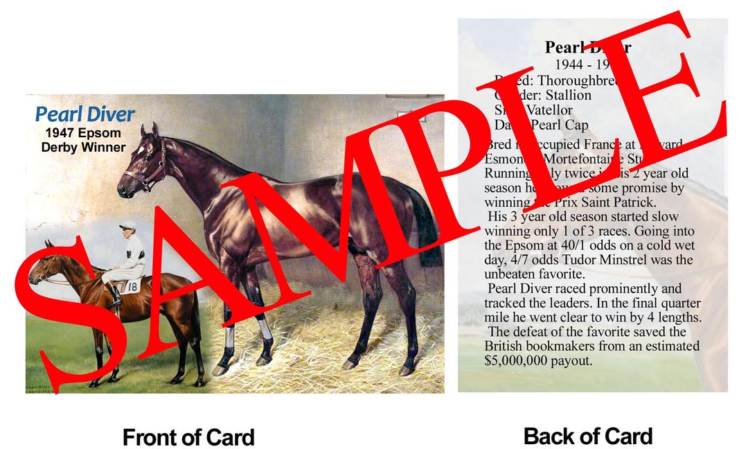 Pearl Diver Horse Trading Card 1947 Epsom Derby Winner Racehorse - Etsy