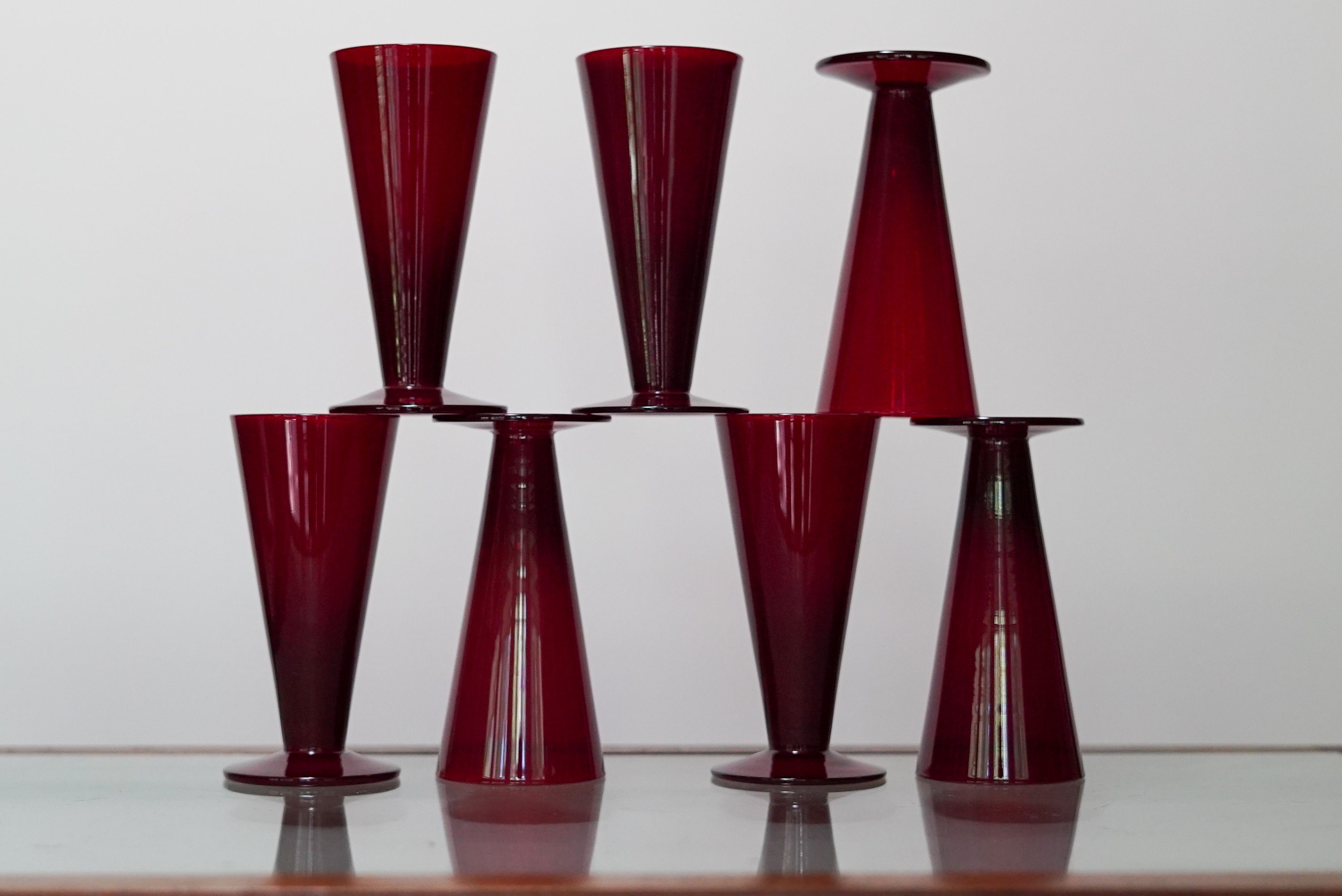 Vintage Glassware Set of 7, Red Glassware Glass, VTG Small Tumbler ...