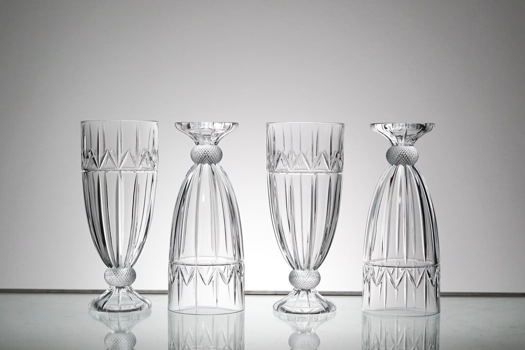 Heavy Vintage Crystal Fountain Drink Glass Parfait Set of 4, Fountain ...