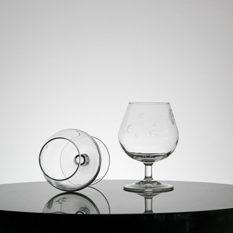 Vintage Snifter Glass Set of 4 Etched Cognac Glasses VTG Bar Decor ...
