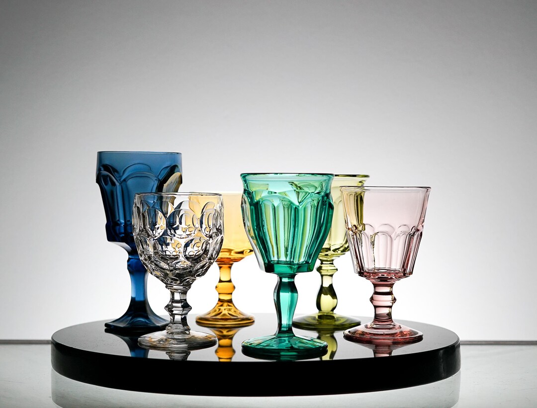 Vintage Multicolor Wine Glasses Retro Kitchen Dinner Glassware Pressed ...