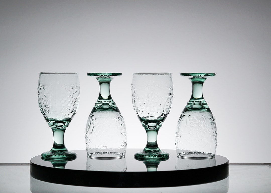 Vintage Textured Green Glass Set of 4, Whiskey Tumbler Glasses ...