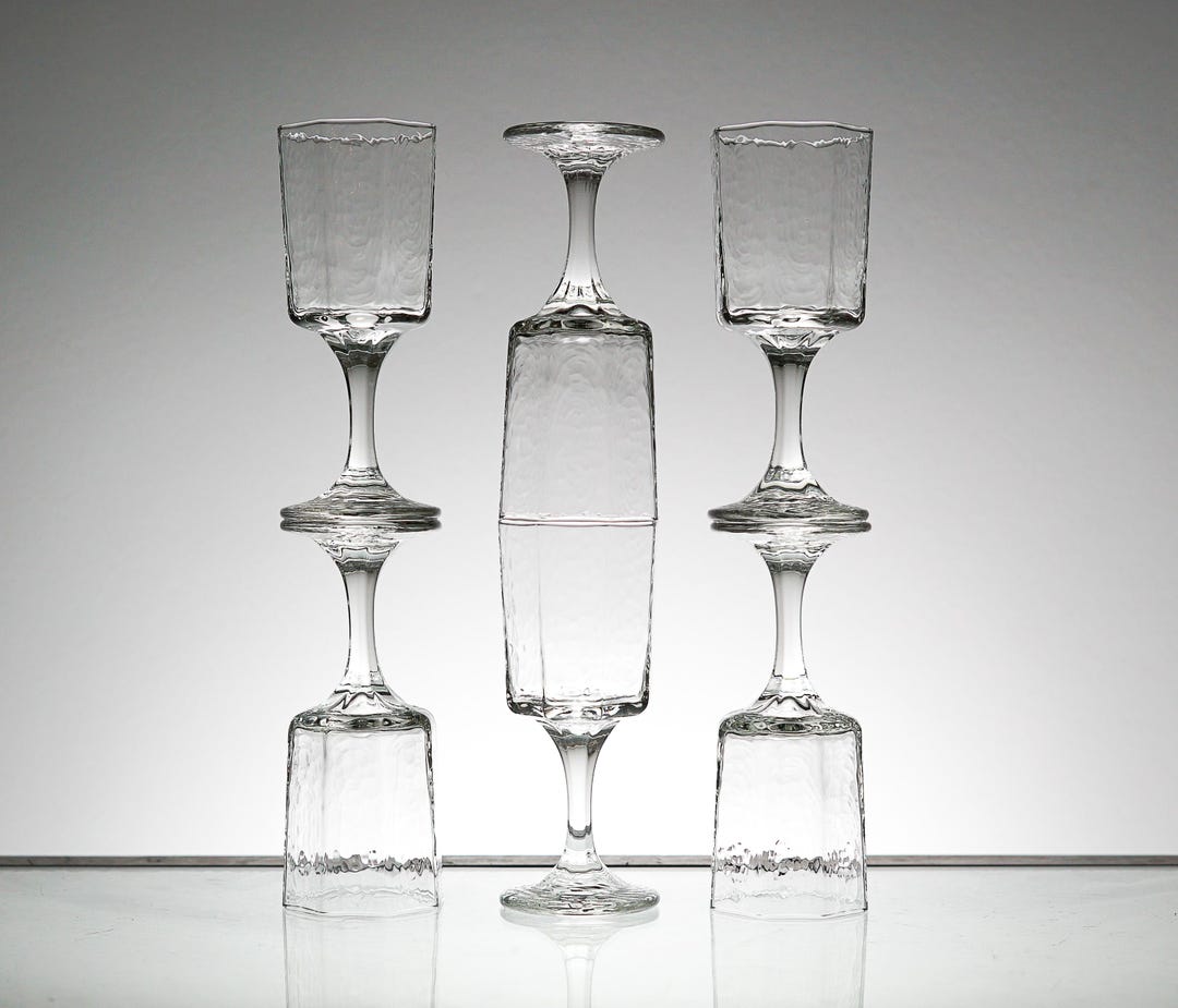 Textured Octagonal Clear Wine Glass Set of 6 Vintage Wine Glassware ...