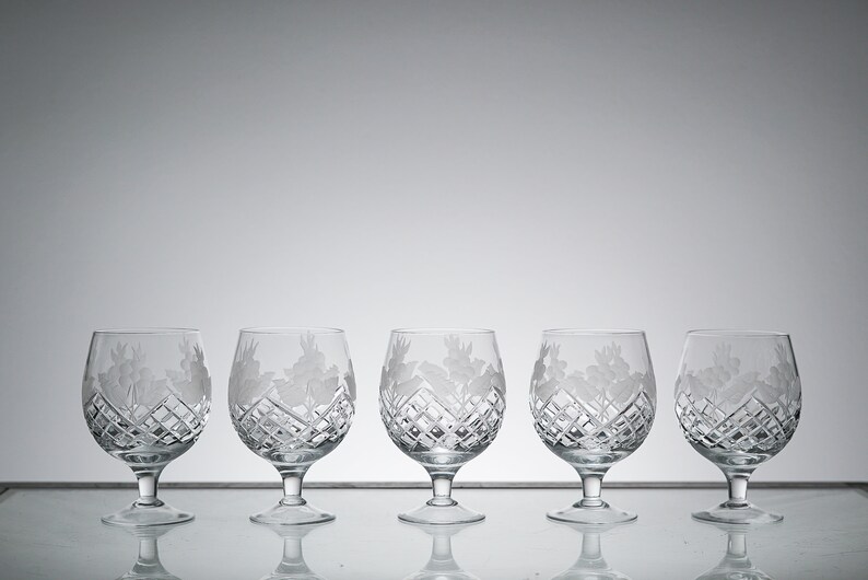 Vintage Crystal Brandy Snifter, Set of 5, Pressed Crystal Glass Set ...