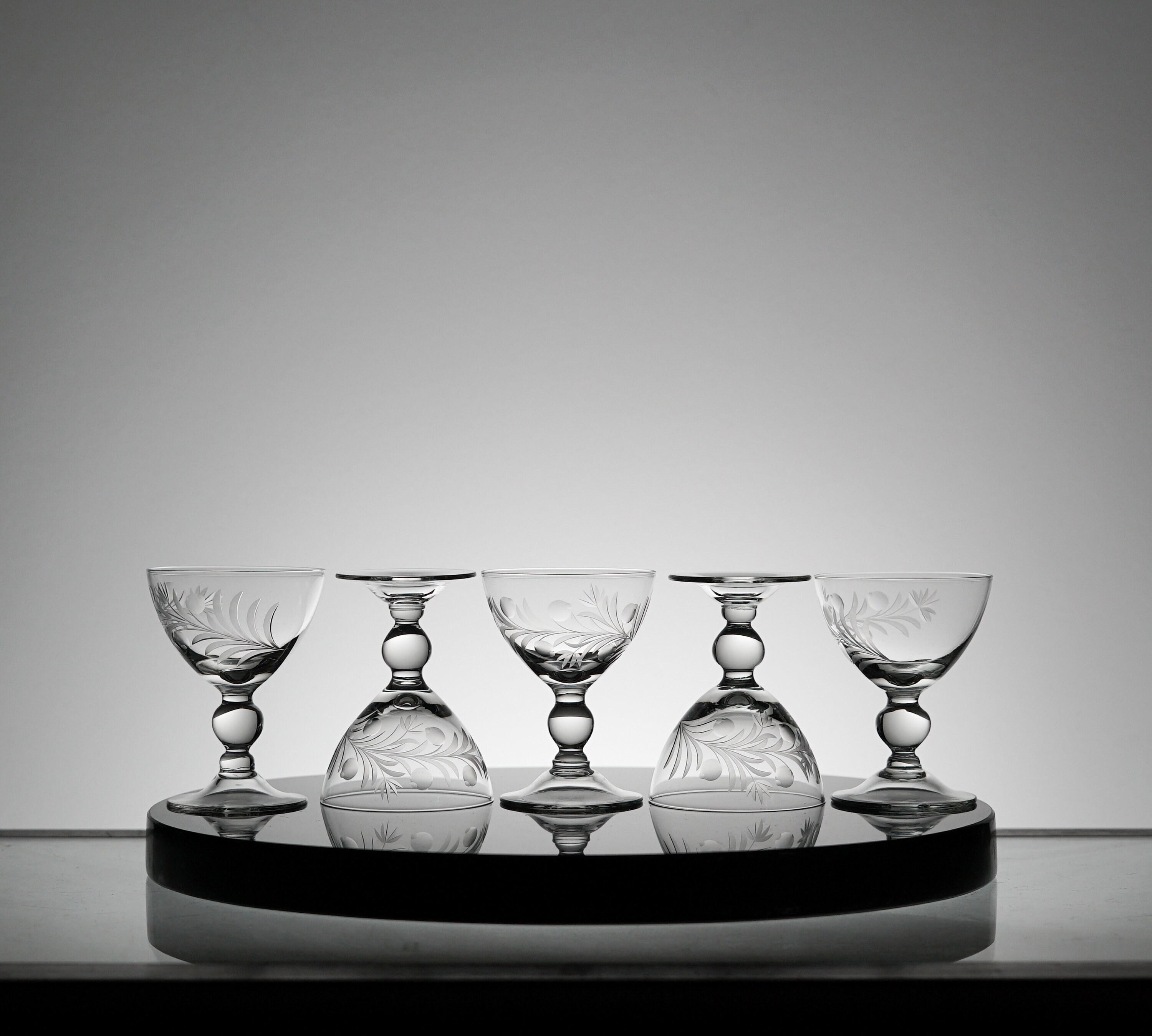 Vintage MCM Mid Century Modern Small Cocktail Glass Set of 5, Etched ...