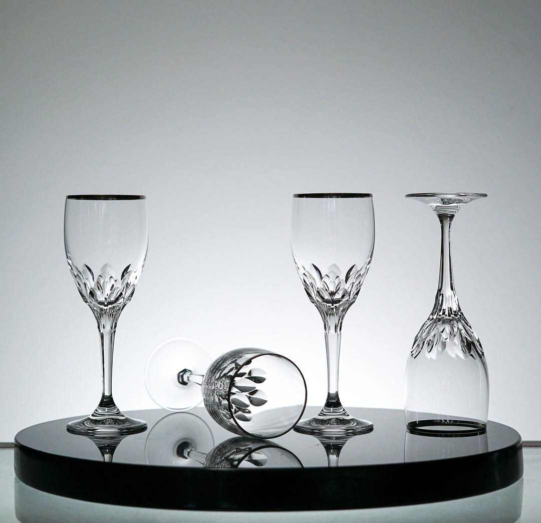 Vintage Crystal Glass Set With Platinum Rim, VTG Cocktail Glass Set ...