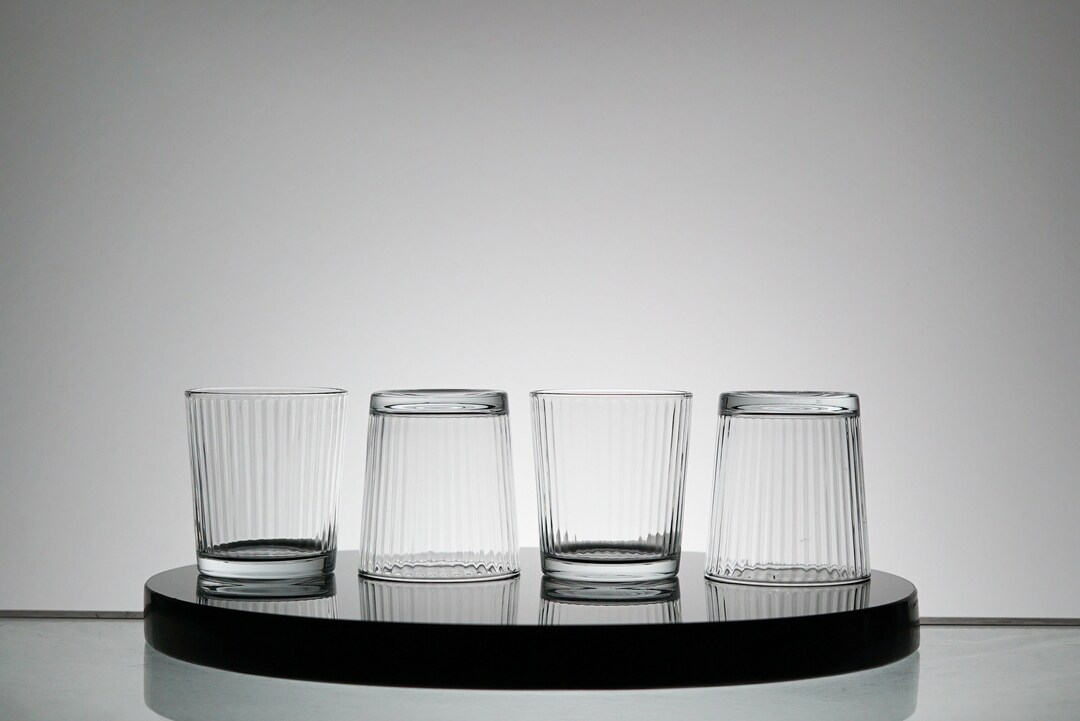 Vintage Textured Glass Set of 4, Lowball Cocktail Glasses, VTG Water ...