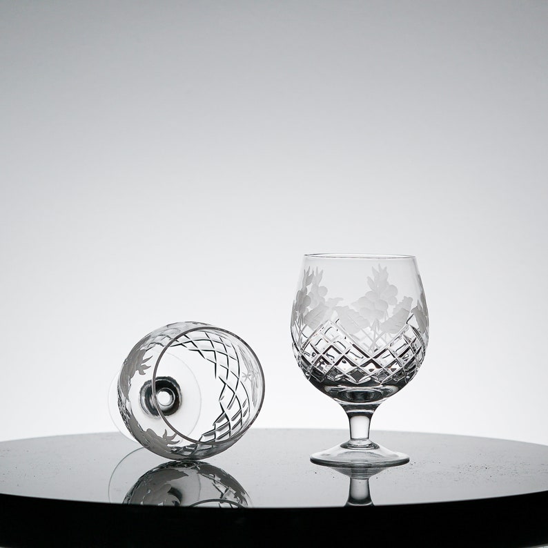 Vintage Crystal Brandy Snifter, Set of 5, Pressed Crystal Glass Set ...